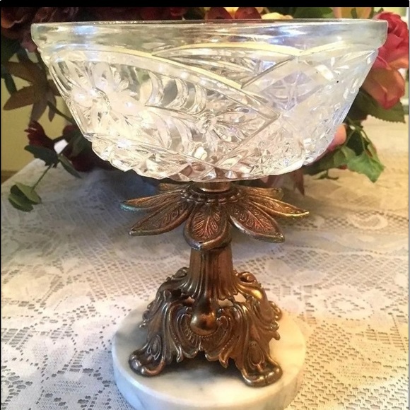 Accents | Vintage Crystal Brass Marble Compote Italy | Poshmark